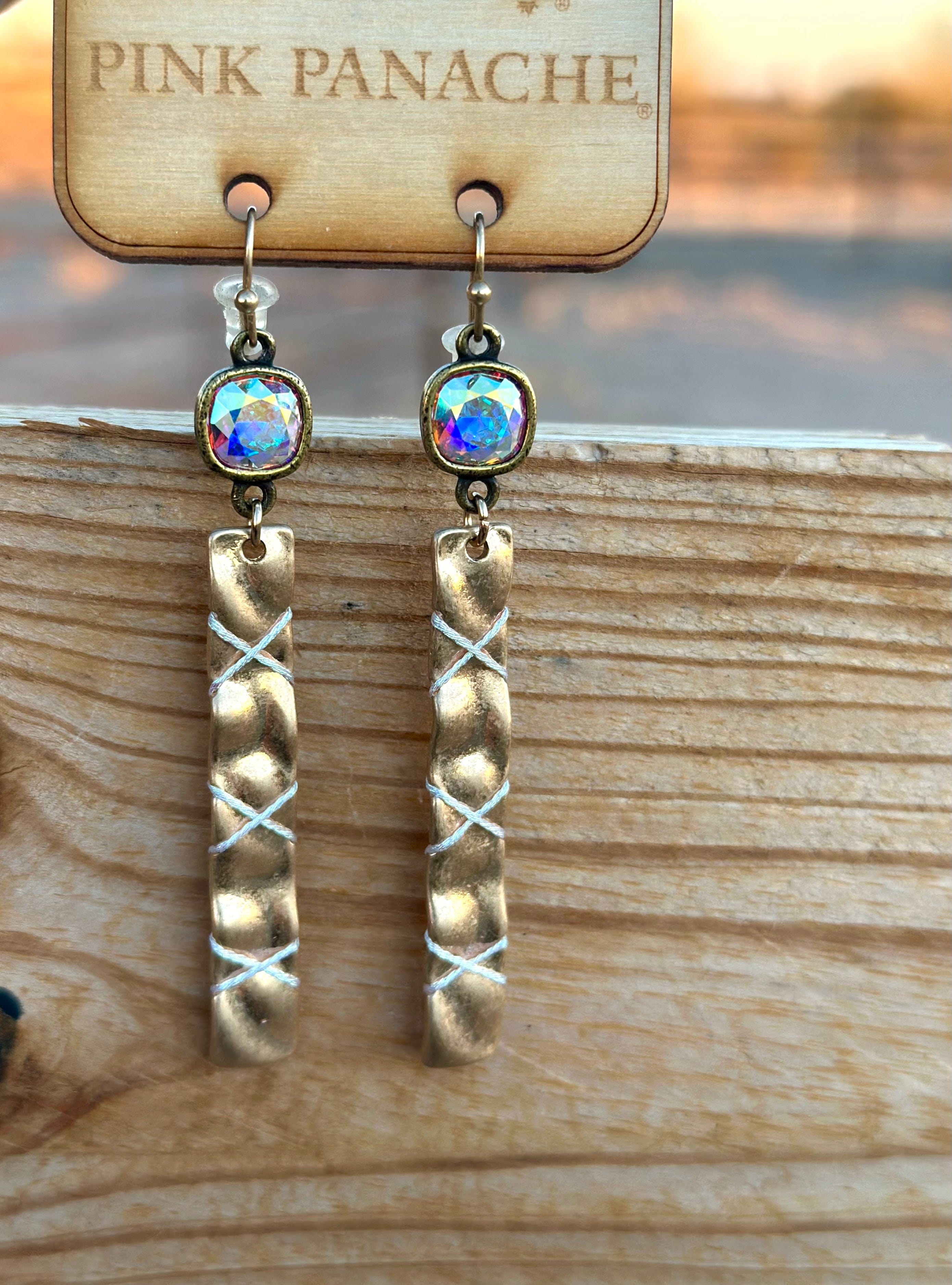 The Pink Panache Gold Crystal Bar Earrings – Shop Envi Me