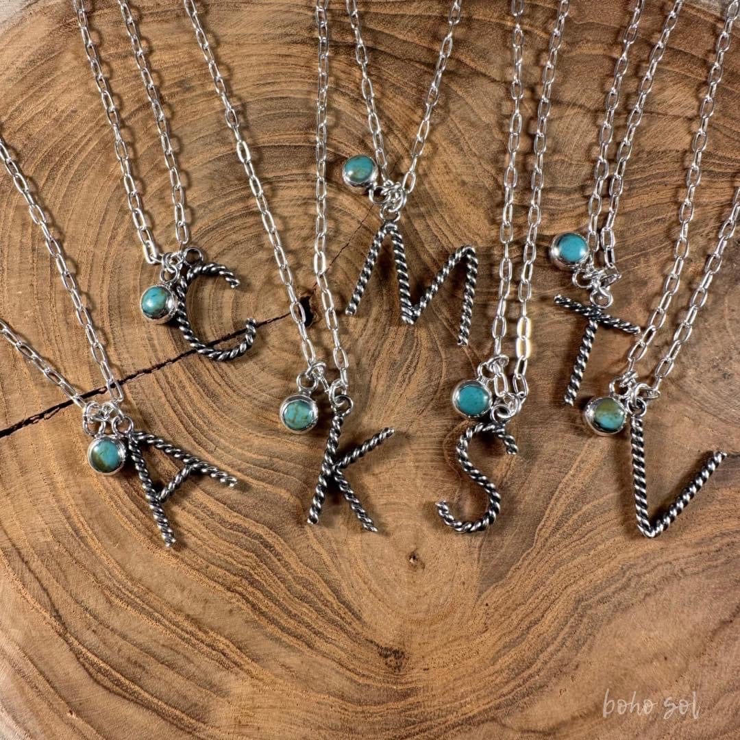 The Cable Initial Letter Sterling Silver with Turquoise Necklace – Shop ...