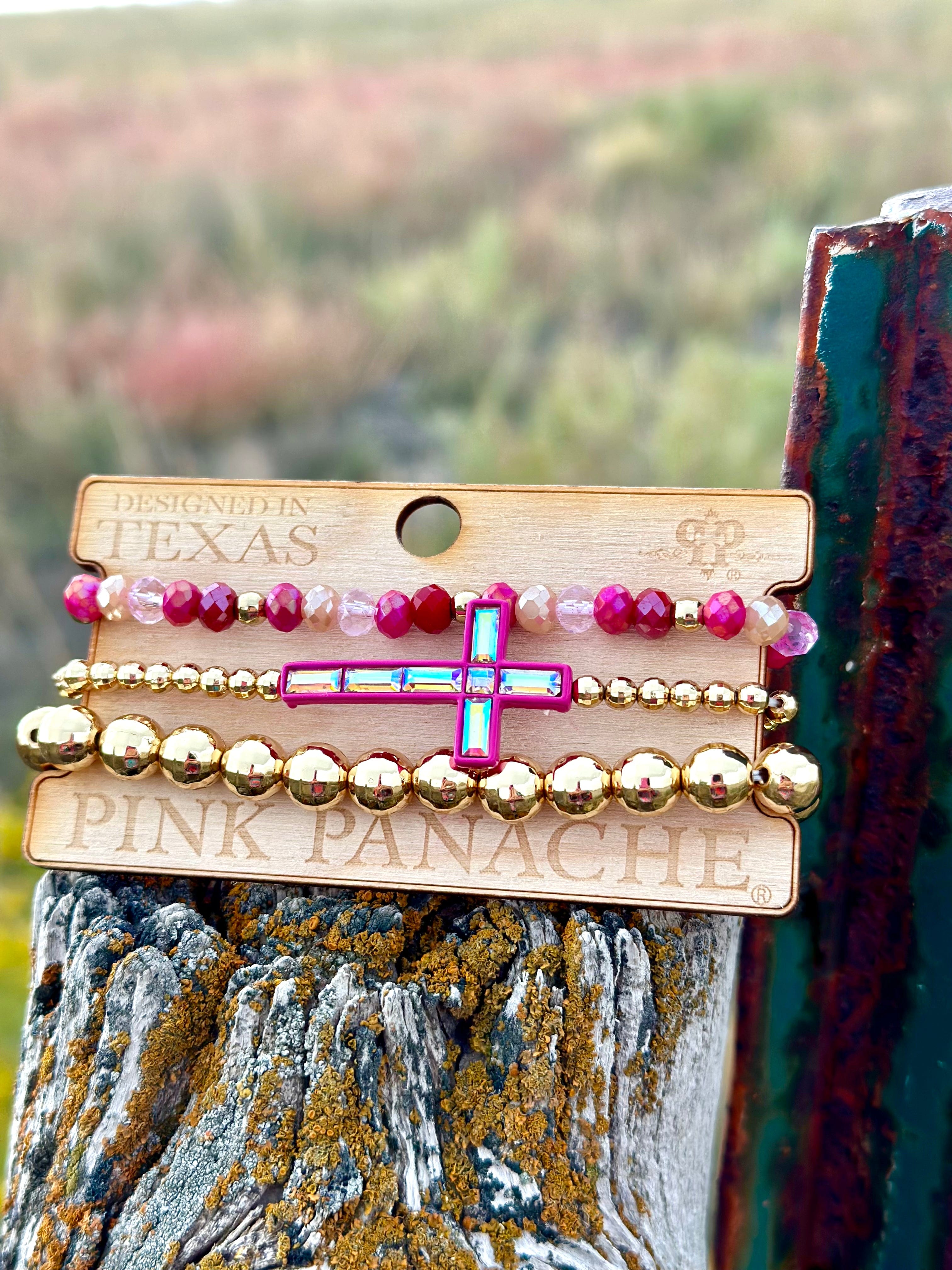 The Pink Panache Hot Pink & Gold Cross Stack Bracelet Set – Shop Envi Me