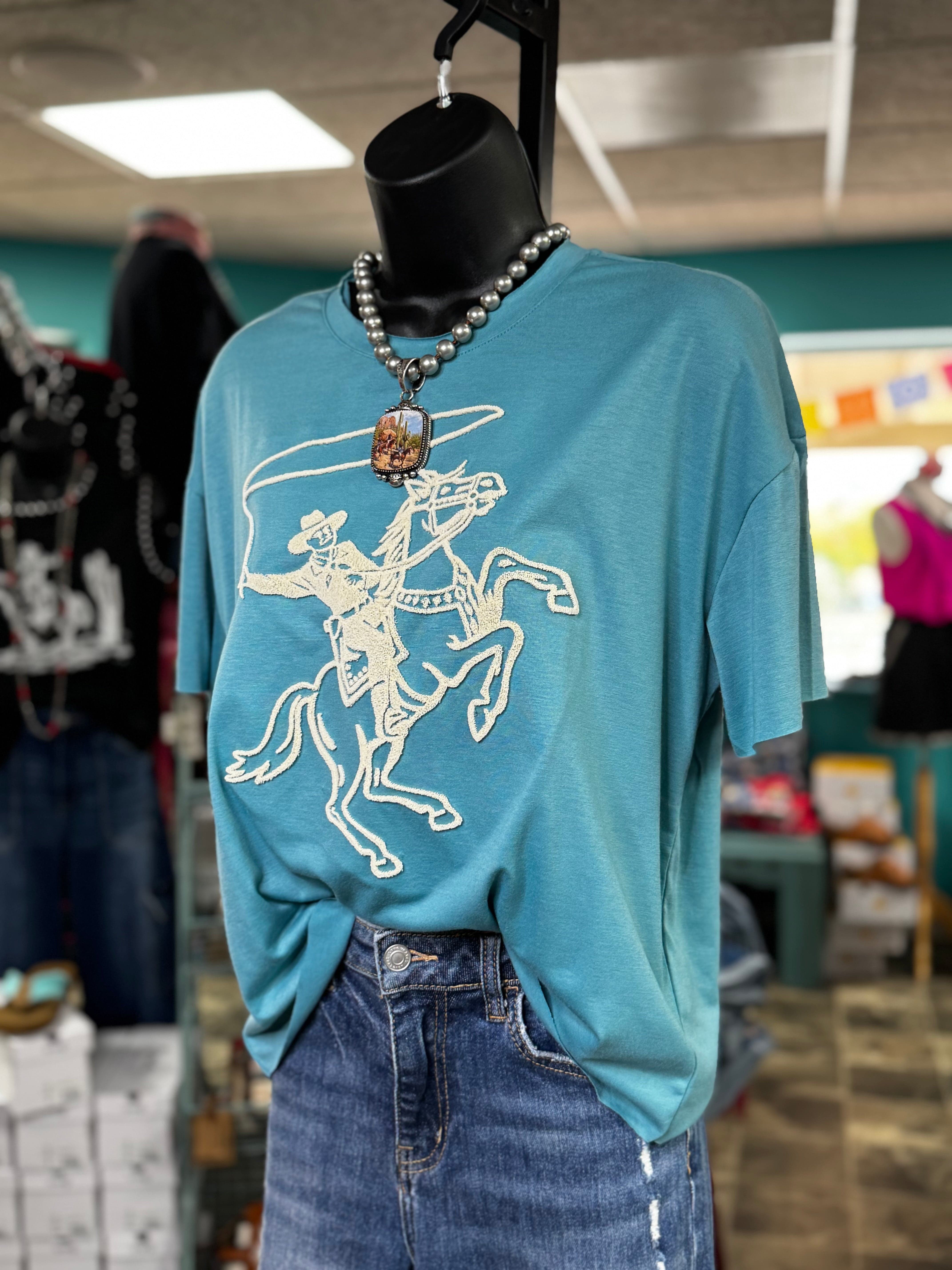 The Roping The Sky Embroidered Western Mom Crop Tee I – Shop Envi Me