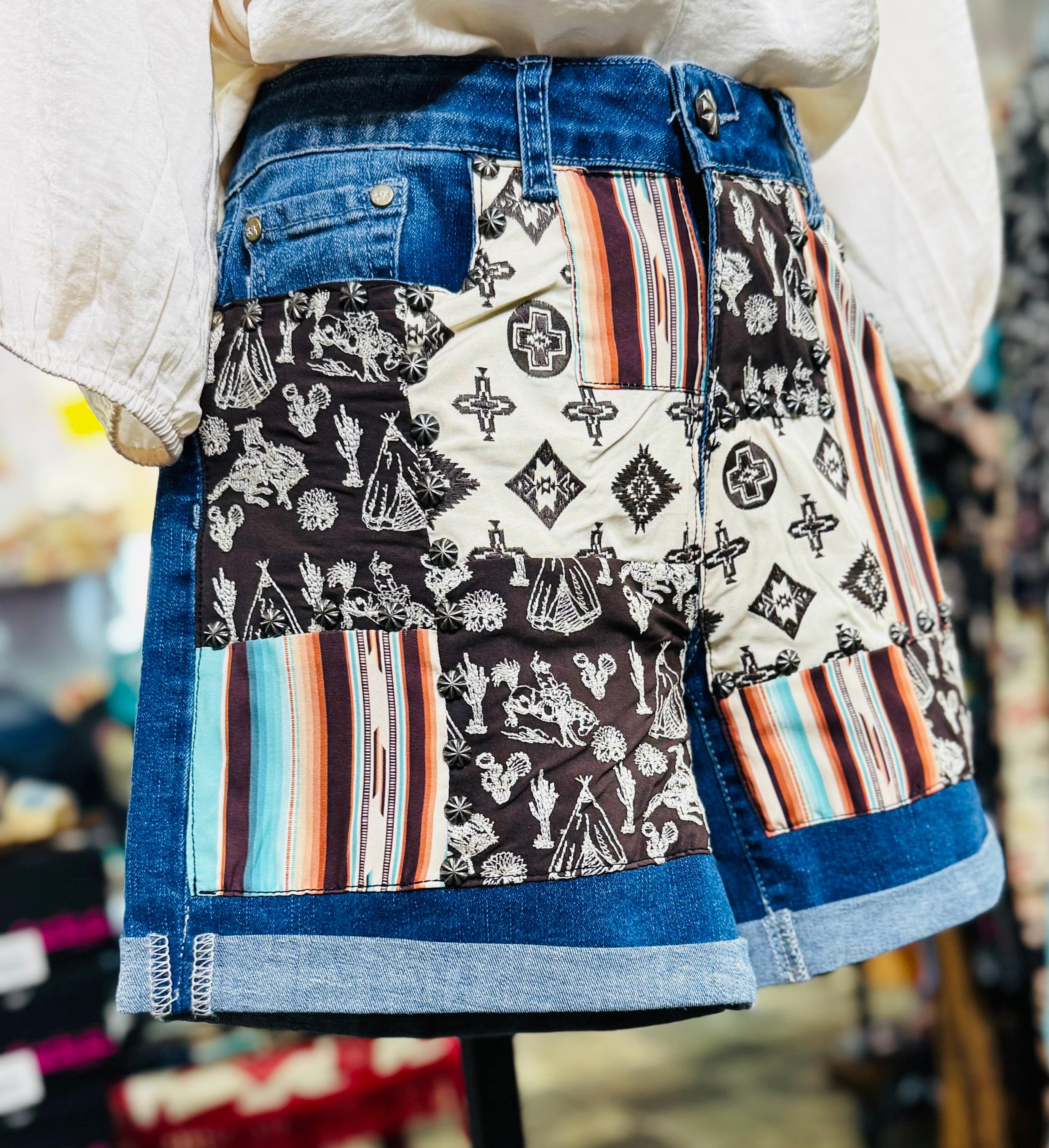 The Southwest Patchwork Print Mid Thigh Shorts – Shop Envi Me